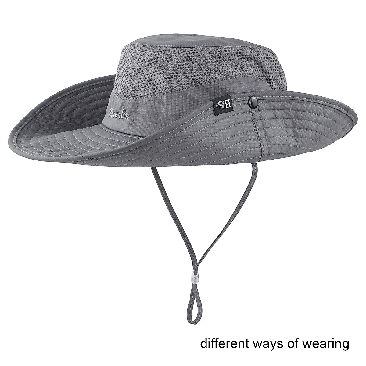 Mukeyo Womens Ponytail Sun Hat Summer Foldable Wide Brim Outdoor UV Protection Mesh Bucket Cap for Beach Fishing Hiking Gardening Grey