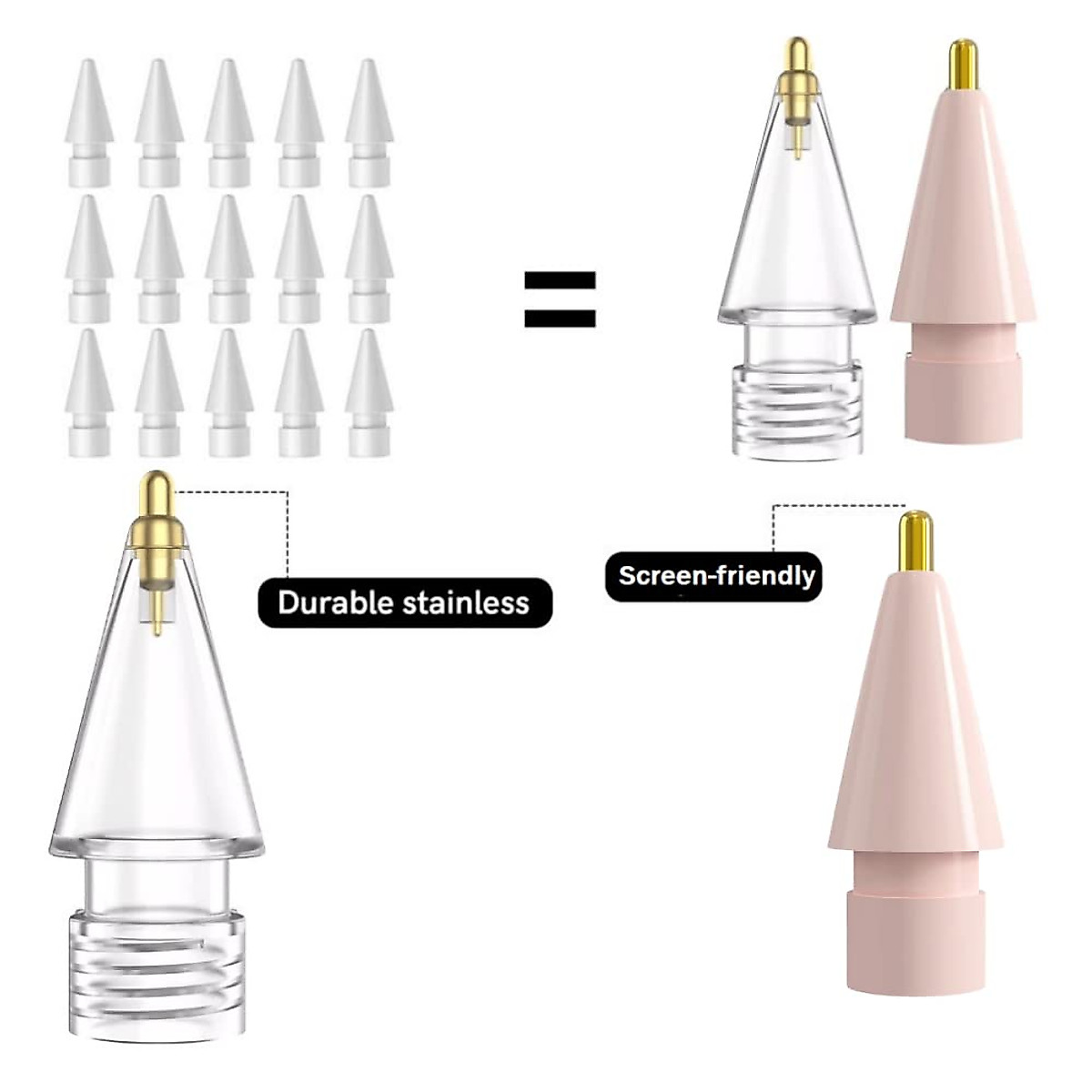 Compatible with Upgraded Pen Pencil Tips fits for Apple 2nd 1st Gen iPad Pro Pencil, Replacement iPencil Nibs for iPad Pro Pencil,No Wear Out Fine Point Precise Control Resistance Clear&Pink