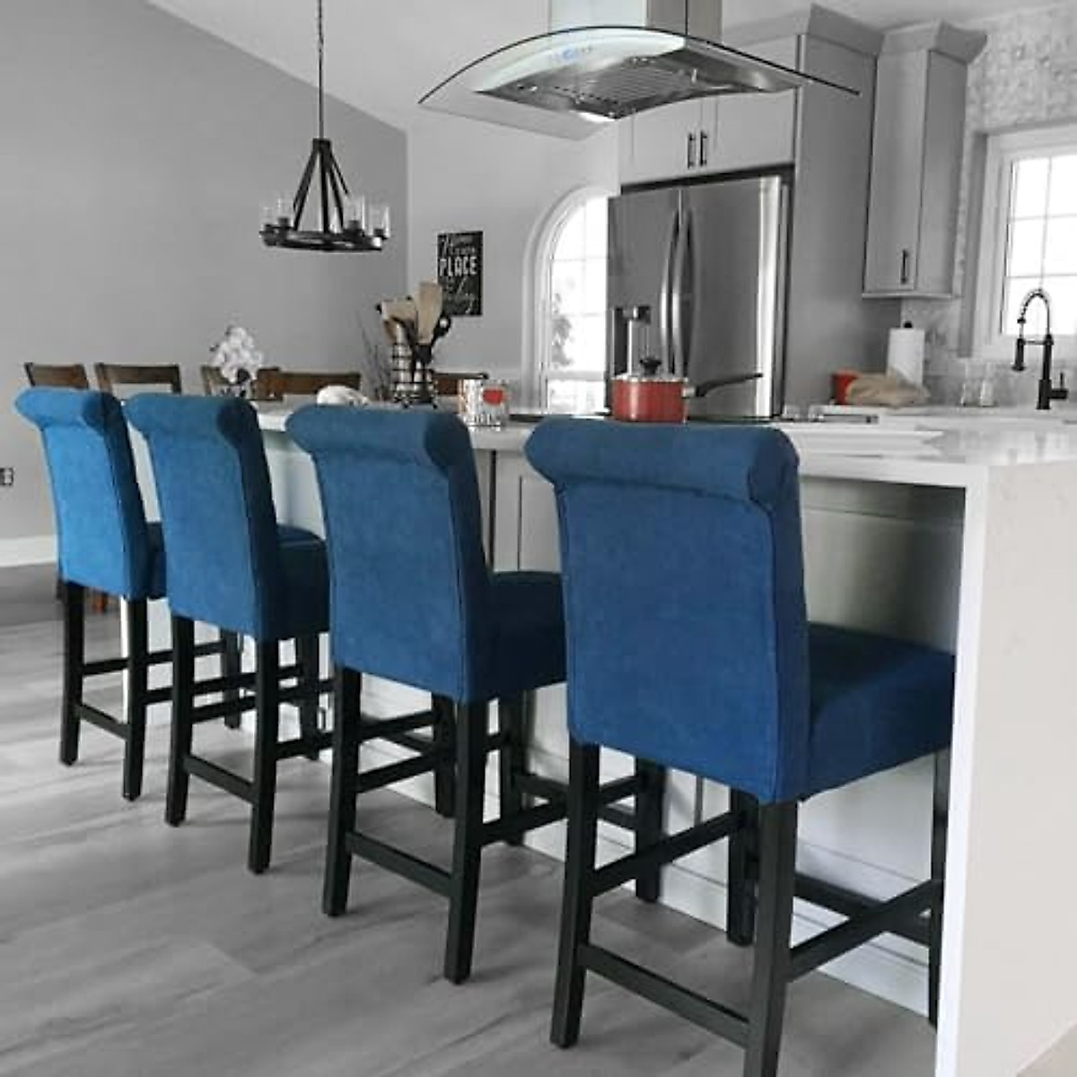 LSSBOUGHT 24 Inches Upholstered Counter Stools, Bar Stools Set of 2, Fabric Counter Stools with Back, Counter Height Bar Chairs with Solid Wood Legs for Home Kitchen Island Dining Room, (2pcs,Blue)