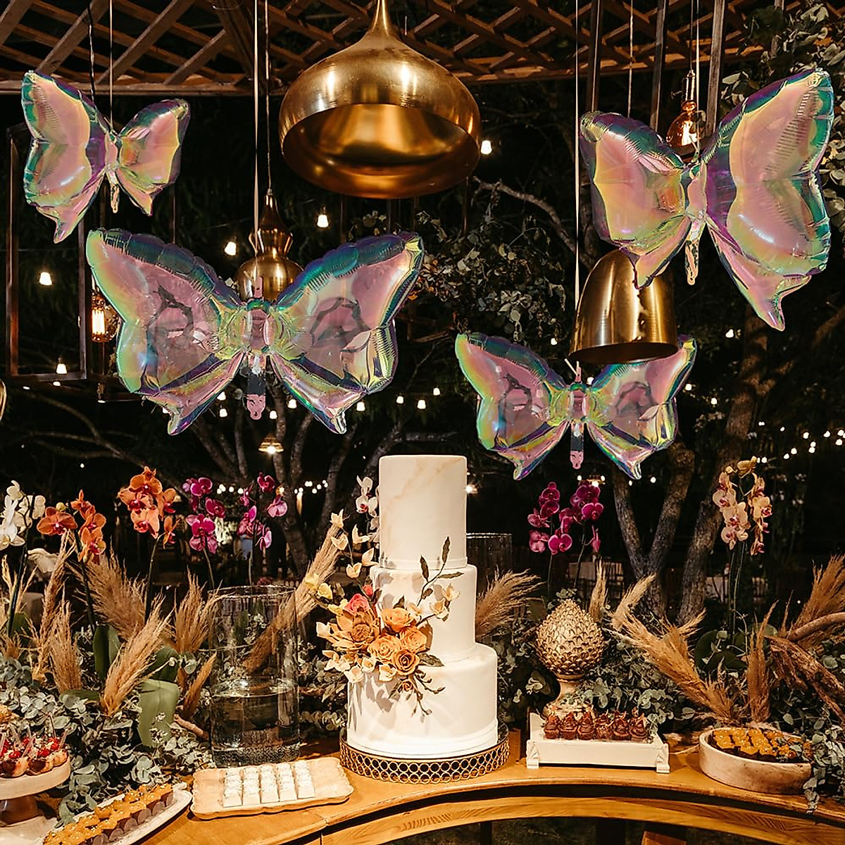 Deermon Iridescent Crystal Jumbo Girl Bowtie Balloons, Transparent Rainbow Lovely Mouse Party Bowknot Foil Balloons For Bridal Shower Birthday Wedding Gender Reveal Party Baby Shower Decoration