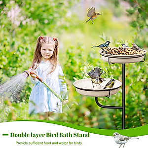 YALINKA Freestanding Birdbaths Bowl Outdoor, Free Standing Garden Bird Bath Bird Feeder & Bird Bath Bowl, Detachable Decoration Spa Birdfeeder for Garden Patio Yard Lawn, 4 Spiky Metal Stake (White)