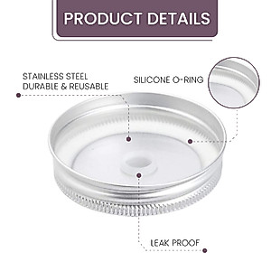 6pcs pack wide mouth mason jar lids with straw hole, including 6pcs straws and 1pcs cleaning brush, Mason Jar Lids With Straw Hole, Mason Jar Lids, stainless steel 304 Mason Jar Straw Lids