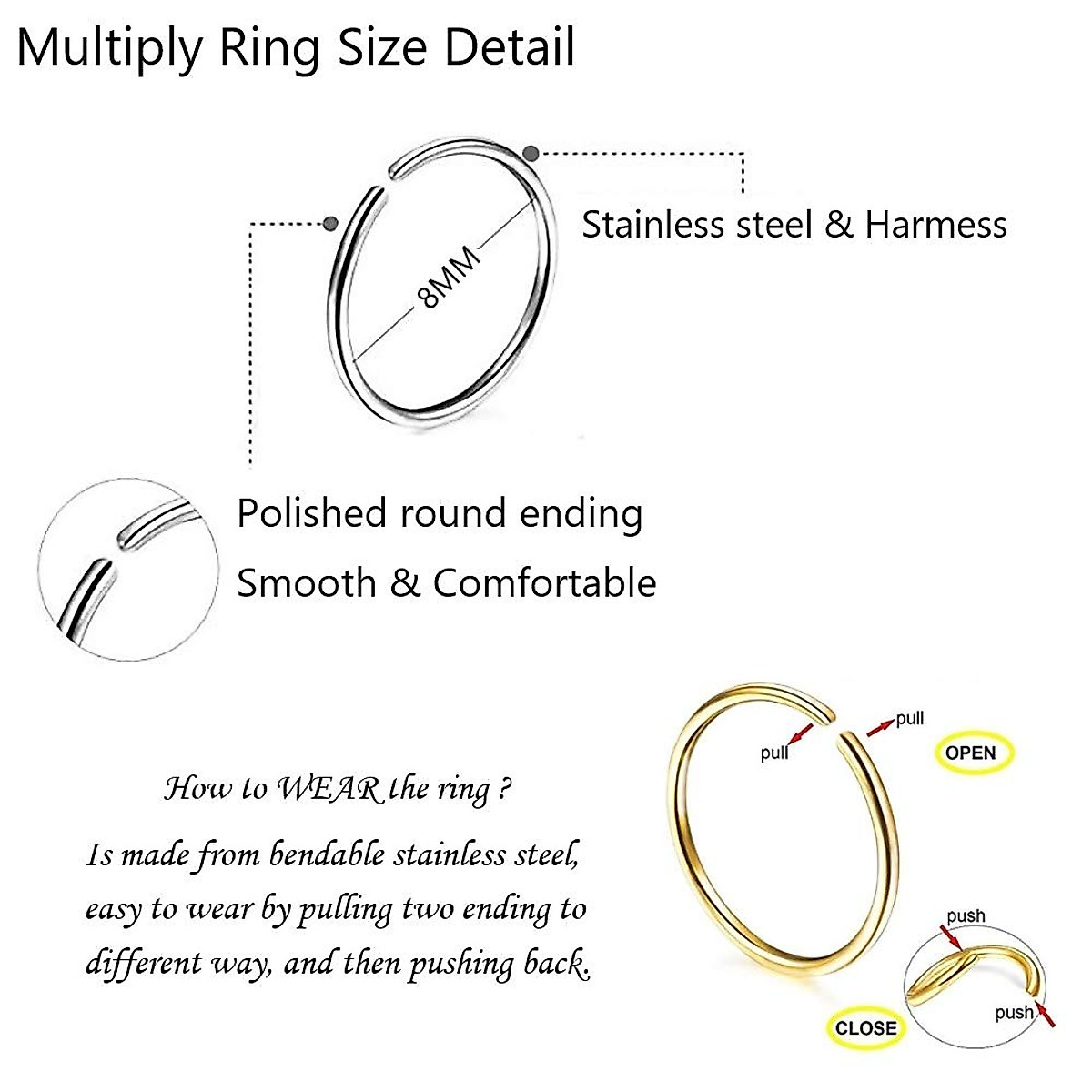 NewCraft Women's 3 Sets 160Pcs Studs Rings Hoops, Surgical Stainless Steel Hypoallergenic Nose Piercing Jewelry, NS01,