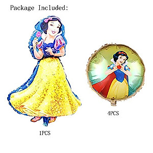 5PCS Snow White Princess Party Shape Foil Balloons For Kids Birthday Baby Shower Girl's Princess Theme Party Decorations