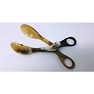Hand crafted Natural Material Horn Salad Servers Ergonomic Scissors Shape Buffet Tongs Buffet Party Catering Serving Tongs Salad Tongs Cake Tongs Bread Tongs Kitchen Tongs (2)