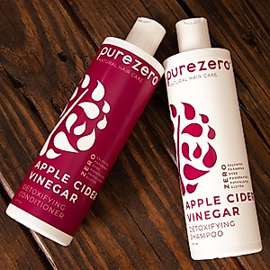 Purezero Apple Cider Vinegar Shampoo & Conditioner Set - Detox Scalp & Hair - pH balanced -Increase Hydration - Zero Sulfates, Parabens, Dyes - 100% Vegan & Cruelty Free - Great For Color Treated Hair