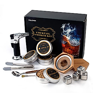 FOLLOWIN Old Fashioned Drink Smoker Kit with Torch and Wood Chips, Smoke Top for Infuse Cocktail ,Bourbon,Wine, Delicate Packaging Whiskey Smoker Gifts for Men,Father,Husband