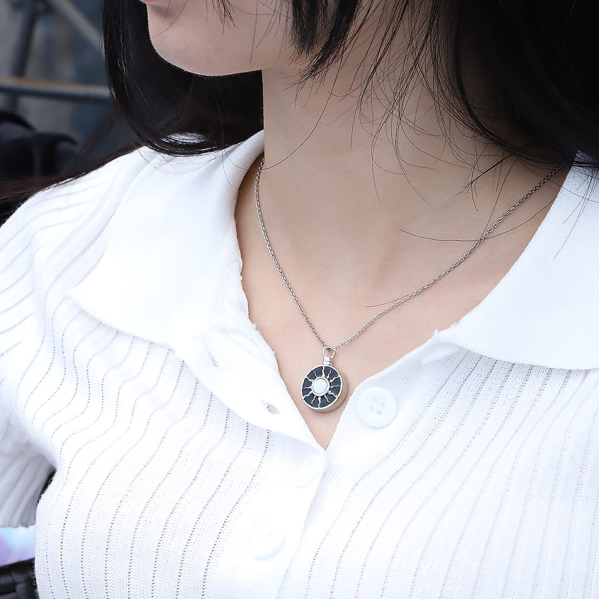 Bolelis Cremation Jewelry Urn Necklace for Ashes - 925 Sterling Silver Sun God Apollo Keepsake Opal Pendant,Round You are My Sunshine Waterproof Memorial Pendant with Filling Kit,Chain 18"+2" Inch