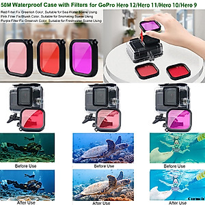 Gurmoir Accessories Kit Set for Gopro Hero 12/Hero 11/Hero 10/Hero 9 Black, Waterproof Housing Case+3Filters+Screen Protector Bundle for Go pro 12 11 10 9 Accessory(PT06)