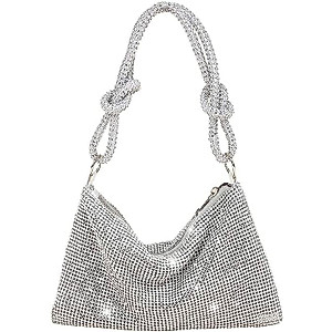 TIAMID Handbag luxury Rhinestone Hobo Bag for Women Evening Purse Silver Diamond Purses Prom bags out of Club (Silver)