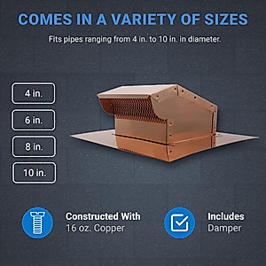 Generic Copper Rooftop Exhaust Vent Cap with Damper (8 Inch)