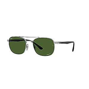 Ray-Ban RB3670CH Chromance Square Sunglasses, Silver/Polarized Dark Green, 54 mm