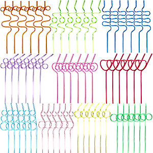 Assorted Silly Straws Colorful Reusable Drinking Straws Twists Loop Straws Bendy Straws Fun Straws for Kids Birthday Carnivals Classroom, 10 Designs(60 Pcs)