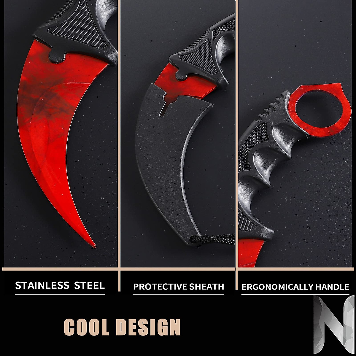 TOPOINT 2 Pack Karambit Knife No Cutting Edge Knife Without Cutting Edge with Sheath for Beginner (Black-Red)