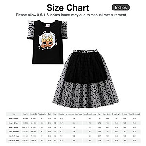 L.O.L. Surprise! Kid Girl 2pcs Character Printed Mesh Dress Flutter-sleeve Tee and Polka Dots Overlay Skirt Set Black 7-8 Years