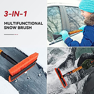 Andeman 52" Extendable Snow Brush and Ice Scraper Car Windshield, Foam Grip, 180° Pivoting Brush Head, Ice and Snow Remover for Cars Trucks RV SUV, House Window and Roof