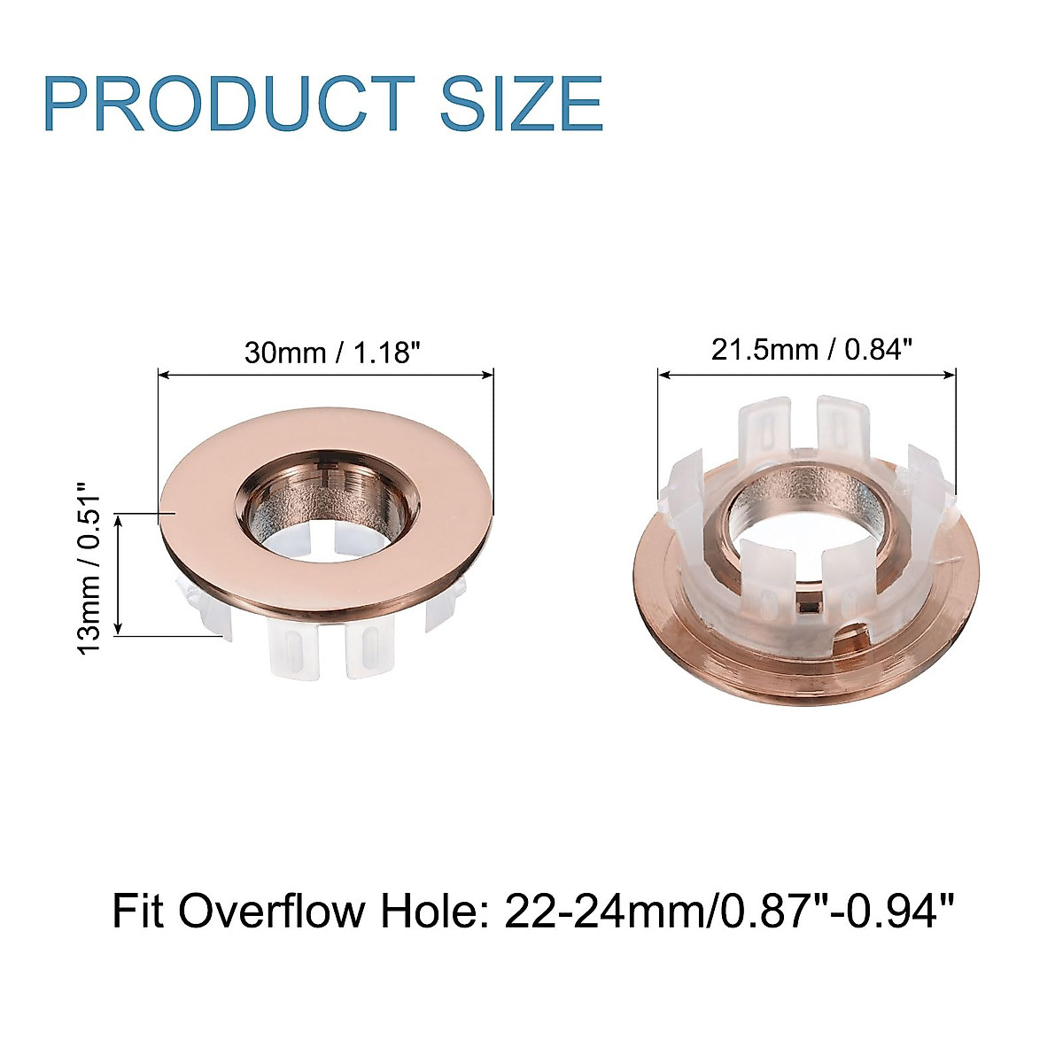 uxcell 8pcs Sink Overflow Rings, Bathroom Kitchen Basin Trim Bath Sink Hole Round Hollow Brass Overflow Drain Cover Insert in Hole (Rose Gold)