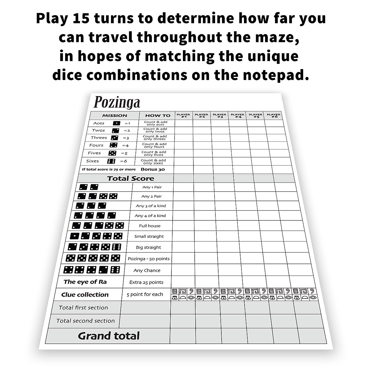 Yahtzee Pozinga Board Game for the whole Family | Dice Scoreboard Pawns and Playing Cards