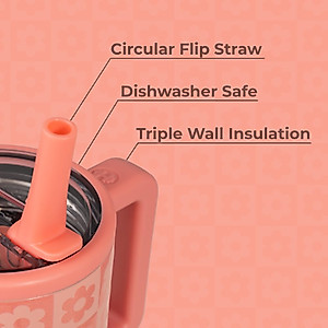 HydroJug Kids - 20 oz Insulated Kids Water Bottle with Flip Straw & Handle | Leak-Proof & Durable | Perfect for School, Sports, Lunch, Travel & Camp, Daisy Checkers