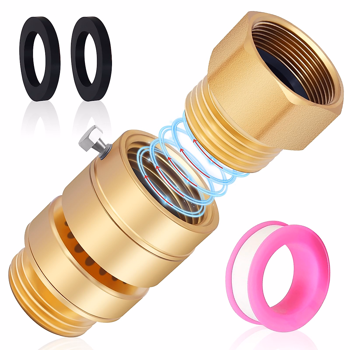 Self Draining Vacuum Breaker, No Lead Brass 3/4" Female x 1-1/16" GHT Male Hose Bib Backflow Preventer, Comes With 1-1/16" Female x 3/4" GHT Male Converter, Fit 1-1/16'' Fine Thread Faucet