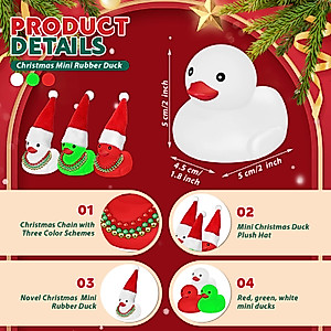 Sanwuta Christmas Rubber Ducks with Hats Bulk 2'' Xmas Duckies with Mini Santa Hat and Metal Chain Small Rubber Duck Bathtub Toys for Christmas Party Gift Kids Goodie Bag Filler(48 Set)