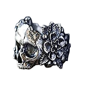 FEBRUBY - Gothic Mexican Flower Sugar Skull Rings Women Stainless Steel Punk Flowers Ring Jewelry