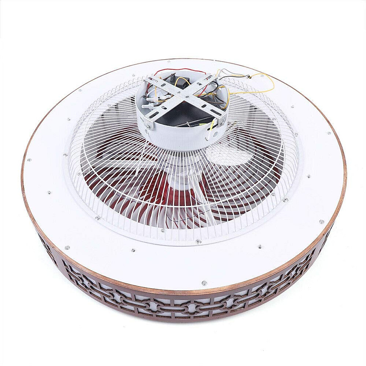 Ceiling Fan Light,22 Inch 64W 3 Colors 3 Speeds Round Retro Wood Remote Control Indoor Flush Mount Ceiling Fan Light