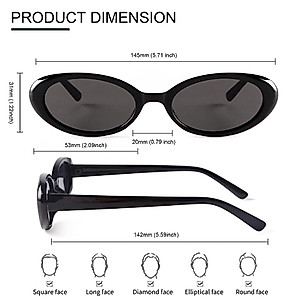 VIA LEECA Trendy Retro Oval Sunglasses Women 90s Small Y2K Fashion Vintage Narrow Sun Glasses Tinted Black UV400 Protection Party Aesthetic Accessories Gift