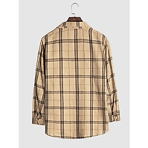 Floerns Men's Plaid Flannel Shirts Long Sleeve Regular Fit Button Down Causal Shirts Khaki L