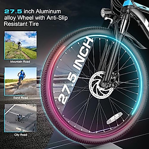 Vivi Electric Bike, 27.5" Electric Bike for Adults 500W(Peak 750W) Ebike 20MPH Electric Mountain Bike with 48V 499.2WH Battery, Up to 50 Miles, Cruise Control, 21 Speed Adult Electric Bicycles