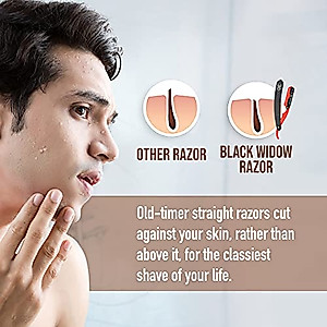 Barber Straight Razor, Professional Barber Straight Edge Razor - Barber Razor Compatible with Straight Razor Edge for Barber by Black Widow (1.5mm) (Red and Matte Black)