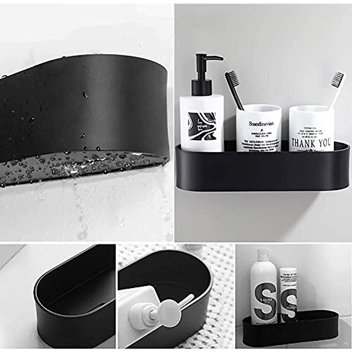 Shower Caddy Basket Shelf Shower Shelf Shampoo Holder Organizer No Drilling Adhesive Wall Mounted Bathroom Shelf - with Adhesive Sticker (Matte Black)