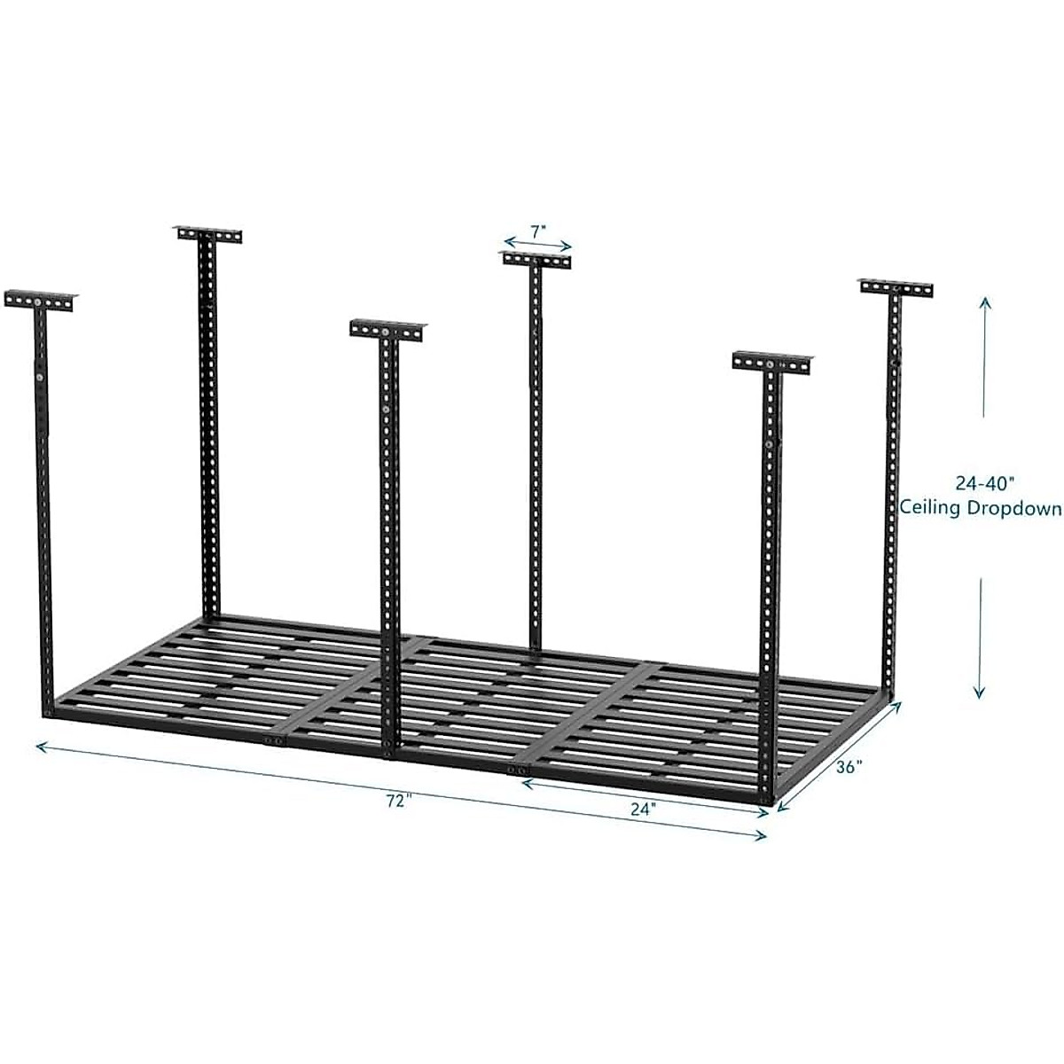 INDSUMOT 3x6 Heavy Duty Adjustable Ceiling Mounted Storage Racks, Overhead Garage Storage Rack, Hanging Garage Storage, 750LBS Weight Capacity 36 in W x 72 in L x 24-40 in, Black