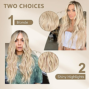 ALXNAN Clip in Hair Extension,Long Wavy Blonde Hair Extensions, 20 Inch 4PCS Thick Hairpieces Fiber Double Weft Hair for Women