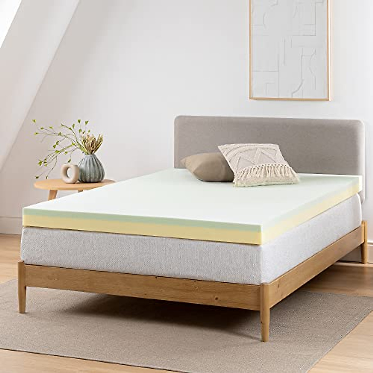 ZINUS 3 Inch Green Tea Memory Foam Mattress Topper, Pressure-Relieving Layers, CertiPUR-US Certified, Queen
