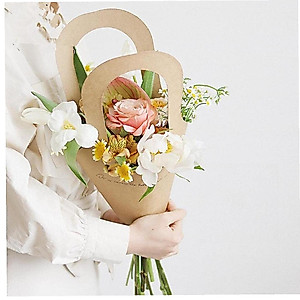 Pinicecore 5pcs Handle Kraft Paper Flower Bags Flowers Wrapping Gift Flower Packaging Home Decoration
