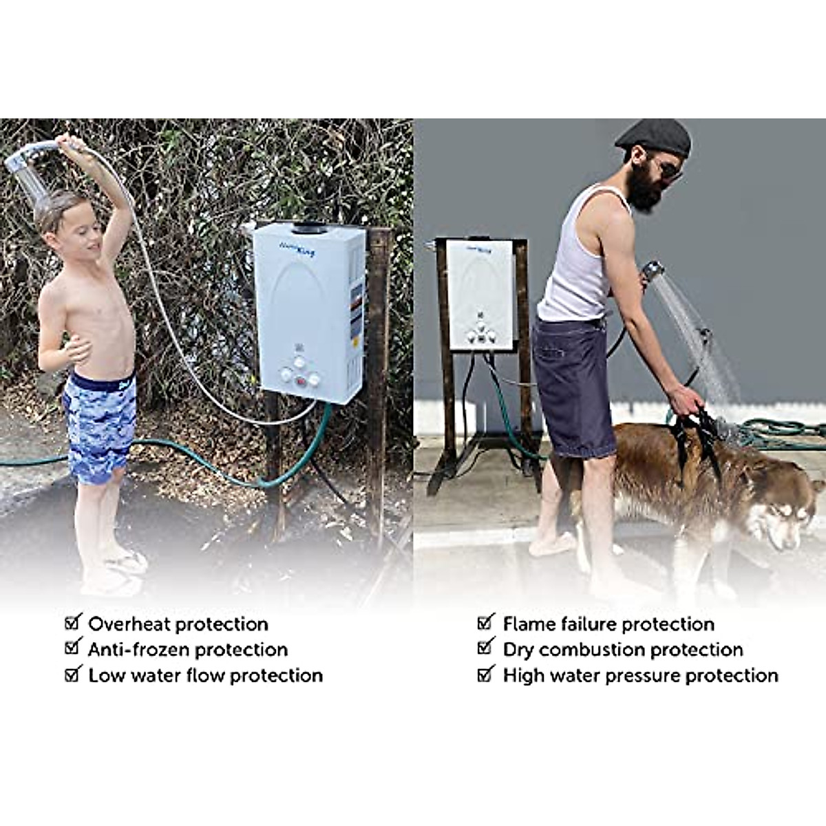 Flame King Portable Tankless Water Heater Propane Gas 10L 2.64 GPM at 68,000 BTU, Outdoor Instant Hot Water Shower for RV, Camping, Farm, Cabins