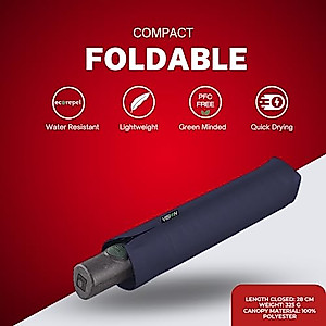 Knirps Vision Duomatic Automatic Open Close Rain Umbrella - Compact Windproof Umbrella for Rain - Durable Travel Umbrella for Adults - 97cm Diameter Retractable Umbrella & Carrying Case, Water Colored