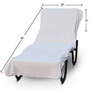 Luxury Hotel Spa Pool Fitted, Solid Terry Cloth Chase Lounge Cover 100% Ring-Spun Turkish Cotton, Soft and Absorbent Hottel Sized Chair Cover 90" X 29" - White