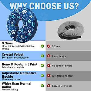 SCENEREAL Dog Cone Alternative After Surgery Donut Collar, Soft Pet Recovery Pillow Collar for Medium Large Dogs, Inflatable Adjustable Neck Collars to Prevent Licking, Bone and Paw Print E-Collars