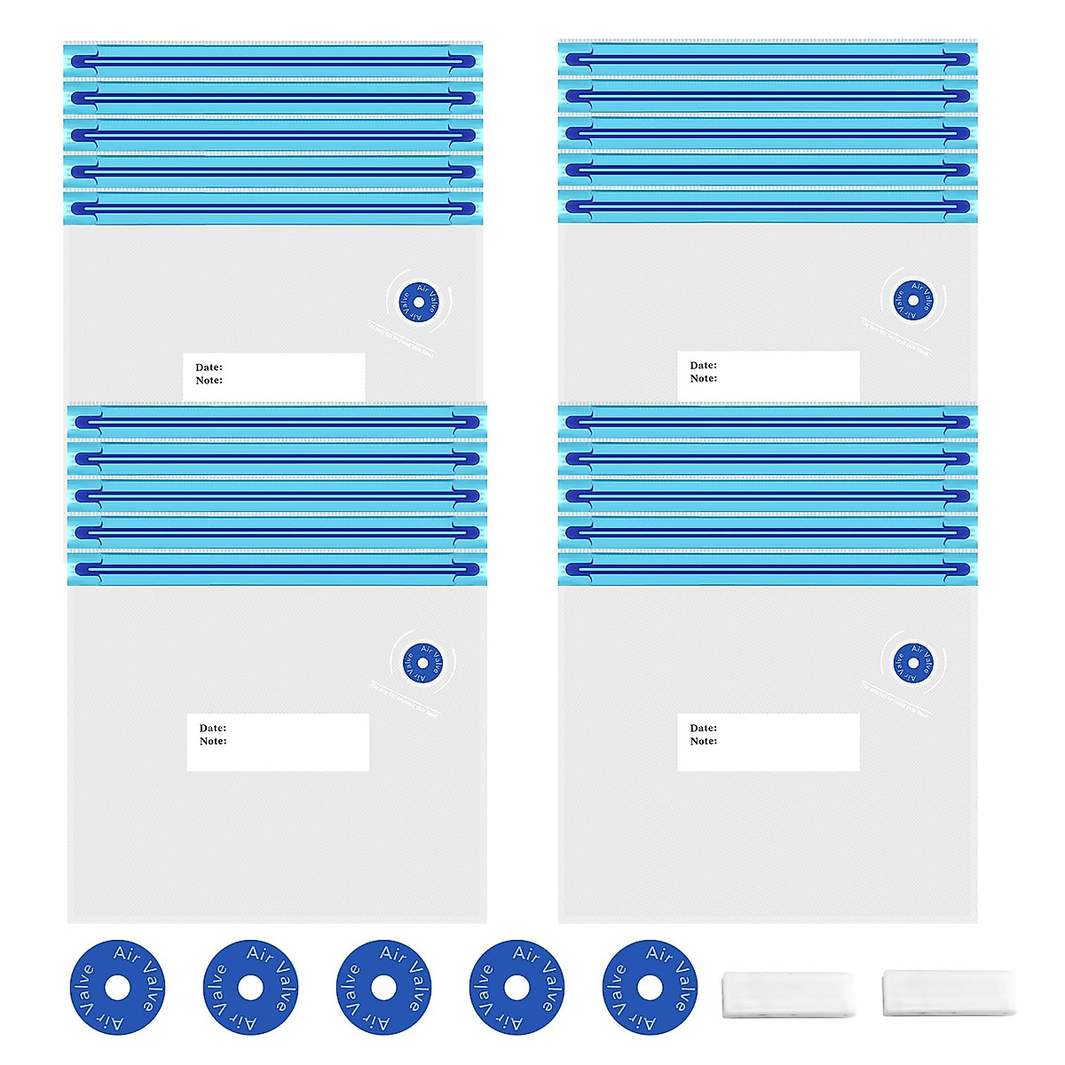 Sous Vide Bags 27Pcs, BPA Free Reusable, Double-Layered Food Storage (8.5 x 8.5 in) for Cooking, Food Storage, and Microwave Heating. Includes 20 Vacuum Zipper Bags, 2 Seal Clips, and 5 Air Valves.