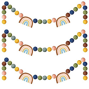 3 Pcs Boho Rainbow Felt Ball Garland Classroom Return to School Pom Pom Ball Garland Rainbow Handmade Felt Ball Garland Boho Hanging Garland for School Classroom Ambience Celebration Decor