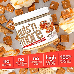 Nuts ‘N More Salted Caramel Peanut Spread, All Natural Snack, Low Carb, Low Sugar, Gluten Free, Non-GMO, High Protein Flavored Nut Butter (15 oz Jar)