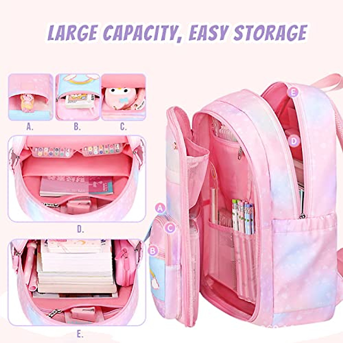 Muizary Rainbow Backpack for Girls with Cute Hanging decorations Student 18 IN Laptop Backpacks Teenager BookBag - Gradient Blue