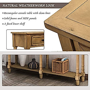 P PURLOVE Retro Console Table Sofa Table for Entryway with Drawers and Shelf Living Room Table (Old Pine)