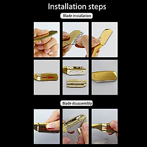 Razor Professional Foldable Straight Razor Barber Men's Razor Shaver Plating Blade Holder Razor Holder for Precise Beard Wet Shave(Golden plating)