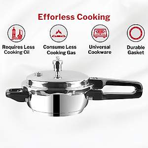 Vinod V-3L Stainless Steel Sandwich Bottom Pressure Cooker, 3-Liter, Medium, Silver