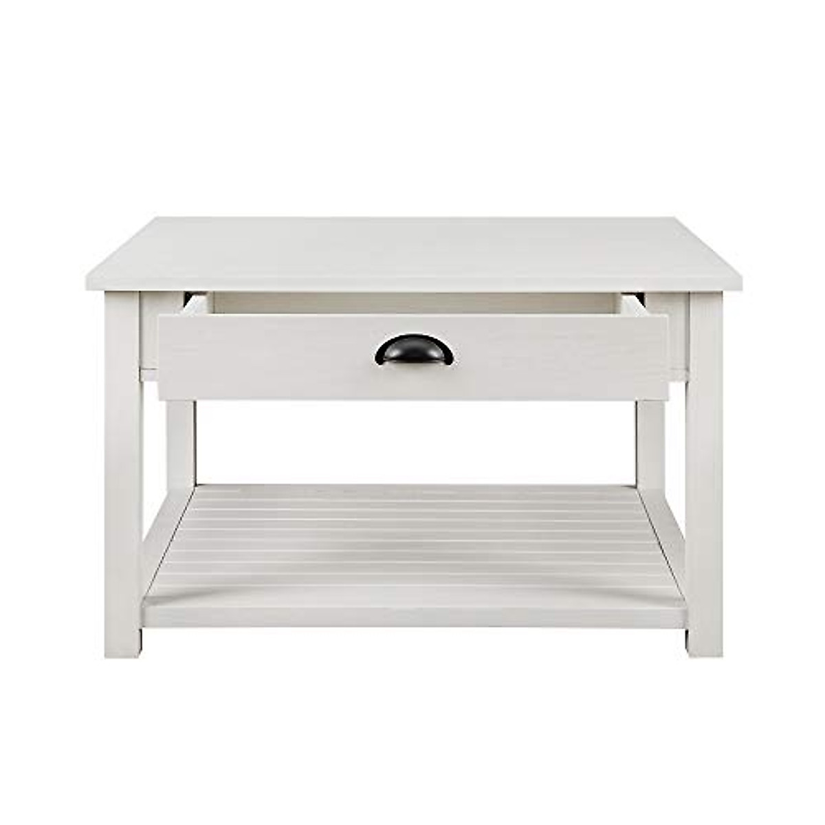 Walker Edison Modern Country Square Coffee Table Living Room Accent Ottoman Storage Shelf, 30 Inch, Brushed White