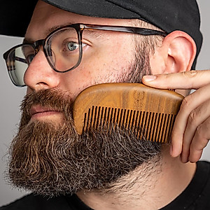 ZEUS Sandalwood Beard Comb, Natural Wooden Beard Comb with Leather Sheath for Men, Travel Friendly Beard Comb (S31)
