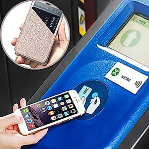 Phone Card Holder Cell Phone Stick On Phone Glitter PU Leather Sleeve Credit for iPhone Samsung Most Smartphones (Rose/Gold)